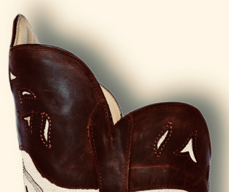 Tall Frost Style Buckaroo in Embossed Cream Shaft, Chocolate Leather T ...