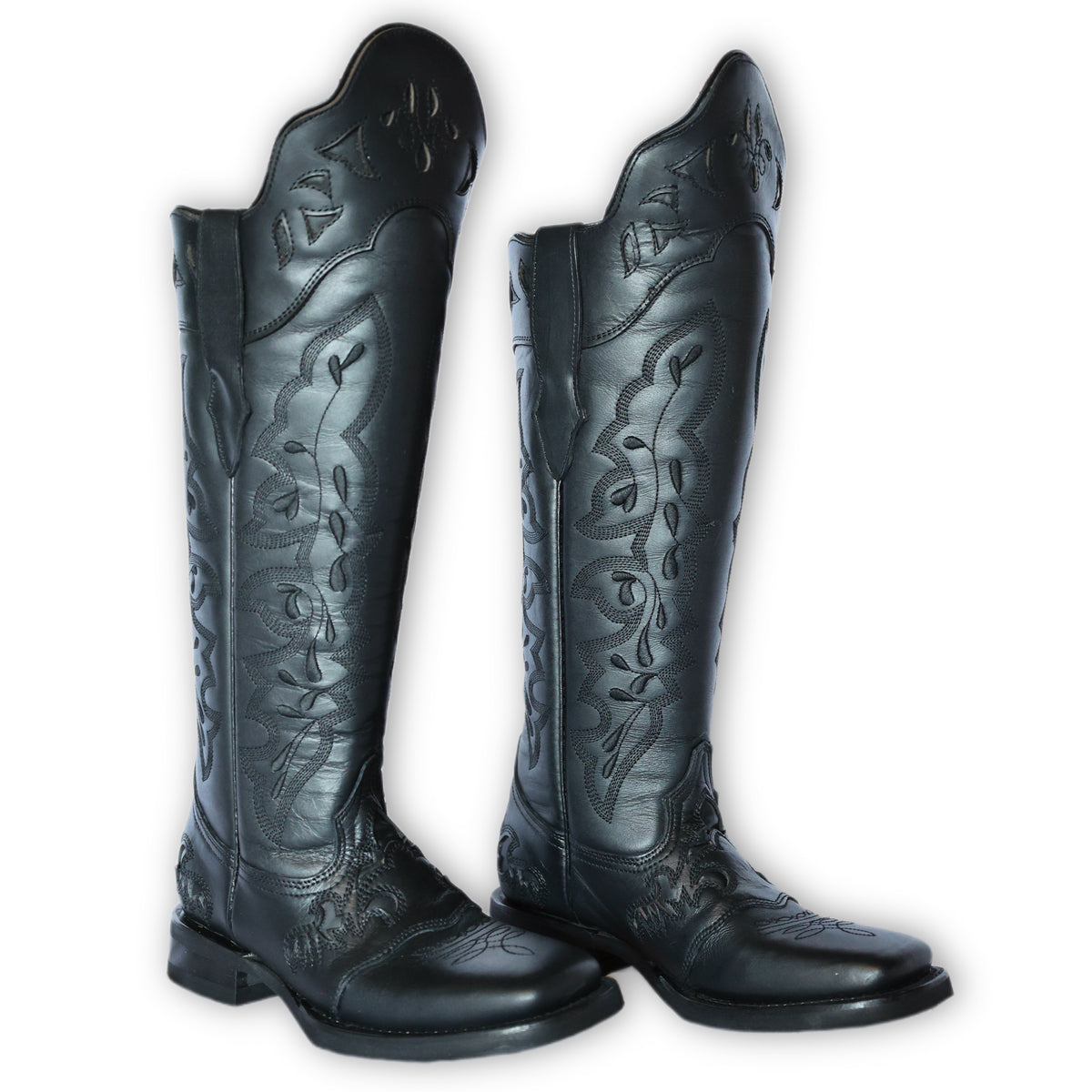 Frost Style Tall Buckaroo in Black Smooth Leather with Shin Protection ...
